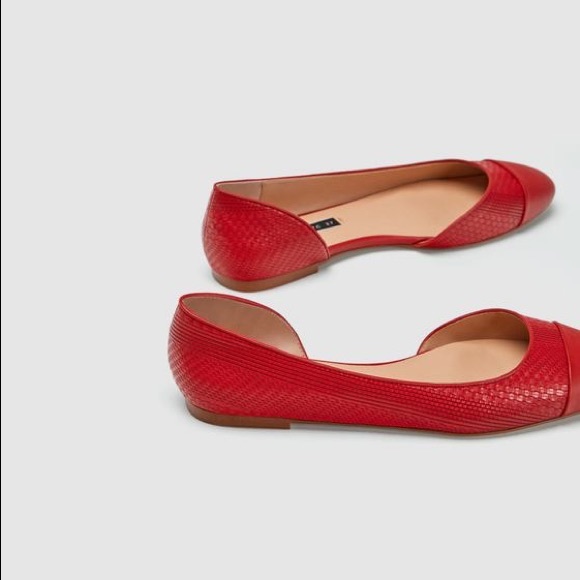 Zara | Shoes | Zara Red Asymmetrical Ballet Flats | Poshmark
